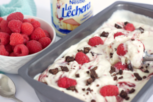 No Churn Vanilla Raspberry Swirl Ice Cream - The Latina Homemaker